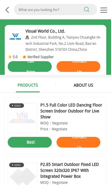 mobile interface of leddisplaysscreens.com