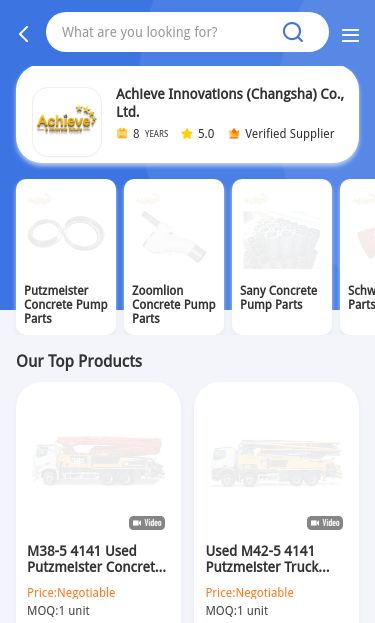 mobile interface of concretepump-parts.com