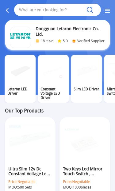 mobile interface of letaronled.com