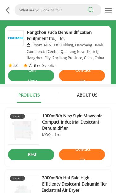 mobile interface of industrialdesiccantdehumidifier.com