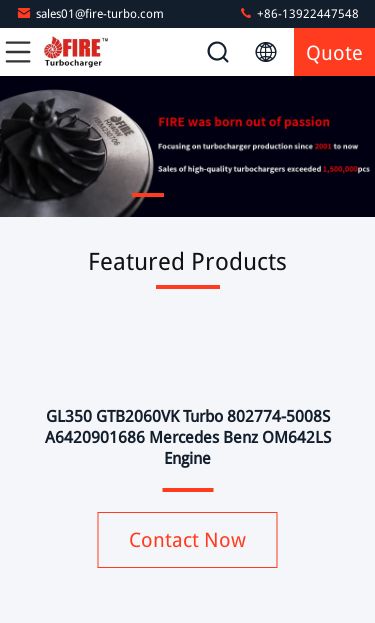 mobile interface of fire-turbo.com