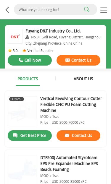 mobile interface of pufoamcuttingmachine.com