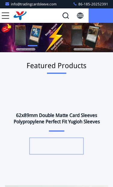 mobile interface of tradingcardsleeve.com
