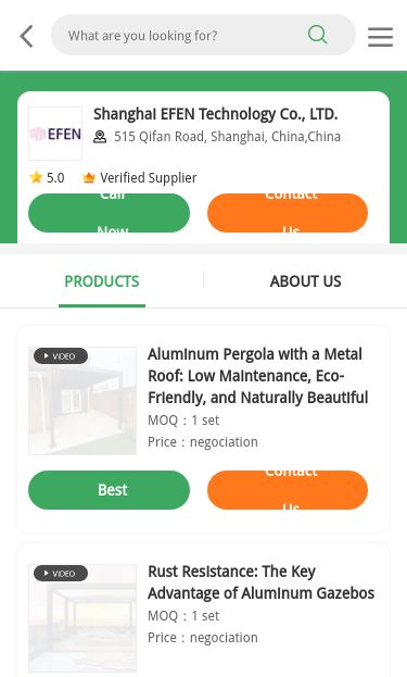 mobile interface of alumiumpergola.com