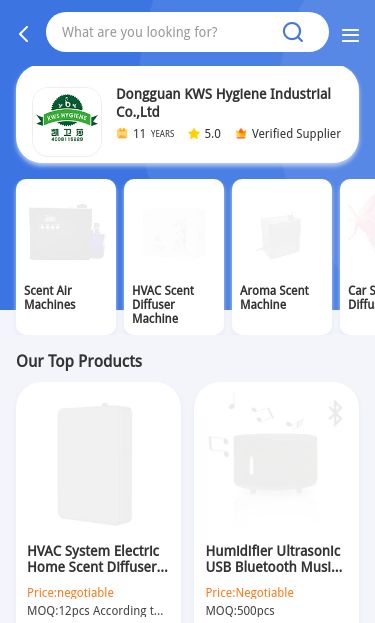 mobile interface of scentairmachines.com