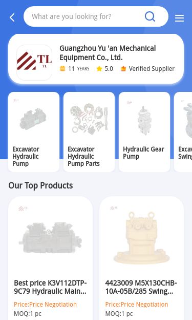 mobile interface of hydraulicparts-excavator.com