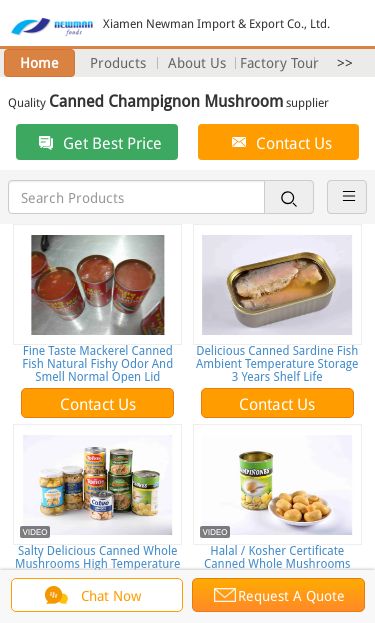 mobile interface of newmanfoods.com