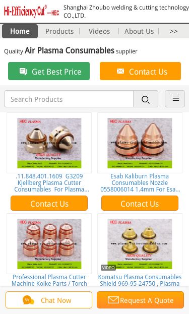 mobile interface of plasma-cutterconsumables.com