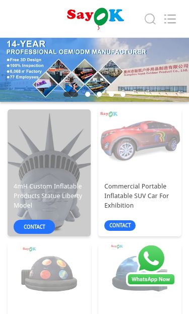 mobile interface of sayok-inflatables.com