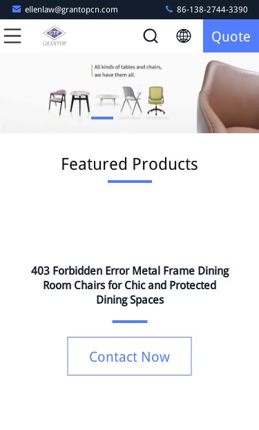 mobile interface of diningroomschairs.com